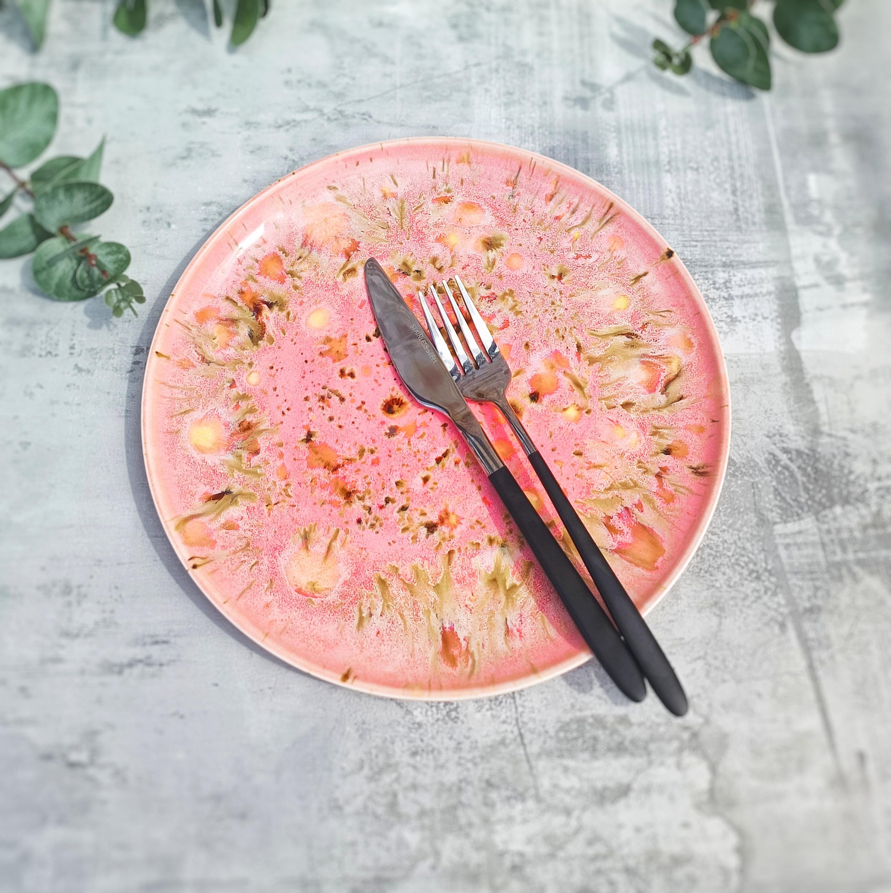 Pink Sunset Plate, Coral Peach Plates, Stoneware Ceramic, Hand Painted ...