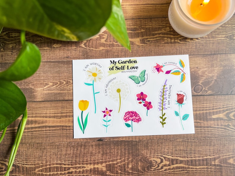 Flower Affirmations Sticker Sheet: Waterproof Vinyl Garden Stickers - Etsy