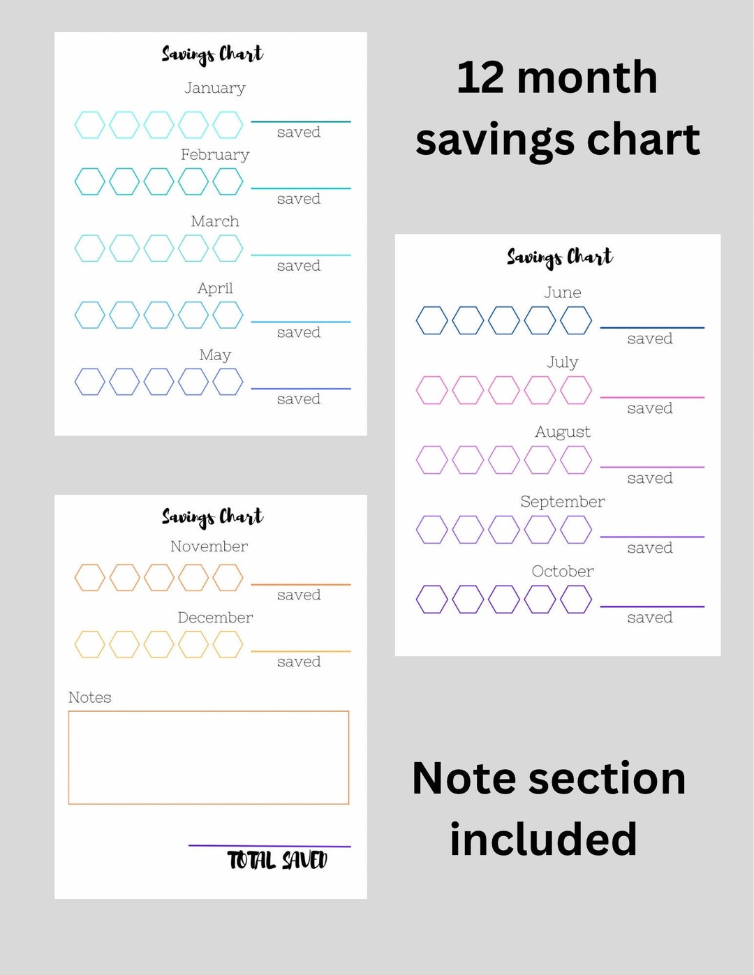 12 Month Savings Chart | Downloadable Savings Chart | Printable Savings ...