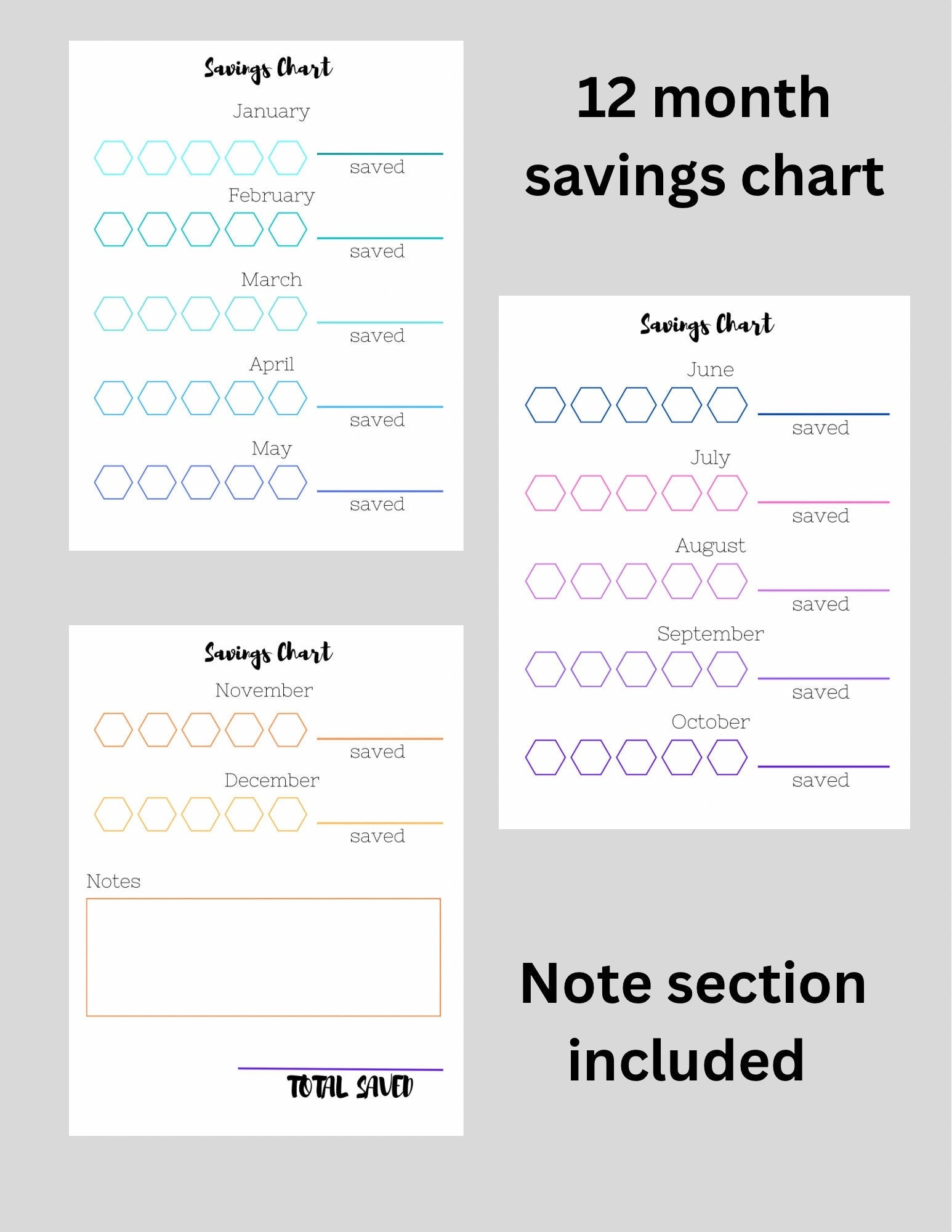 12 Month Savings Chart | Downloadable Savings Chart | Printable Savings ...