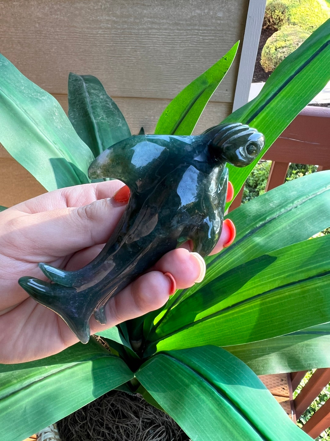 Moss Agate Hammerhead Shark Carving // Moss Agate Shark // Unique ...