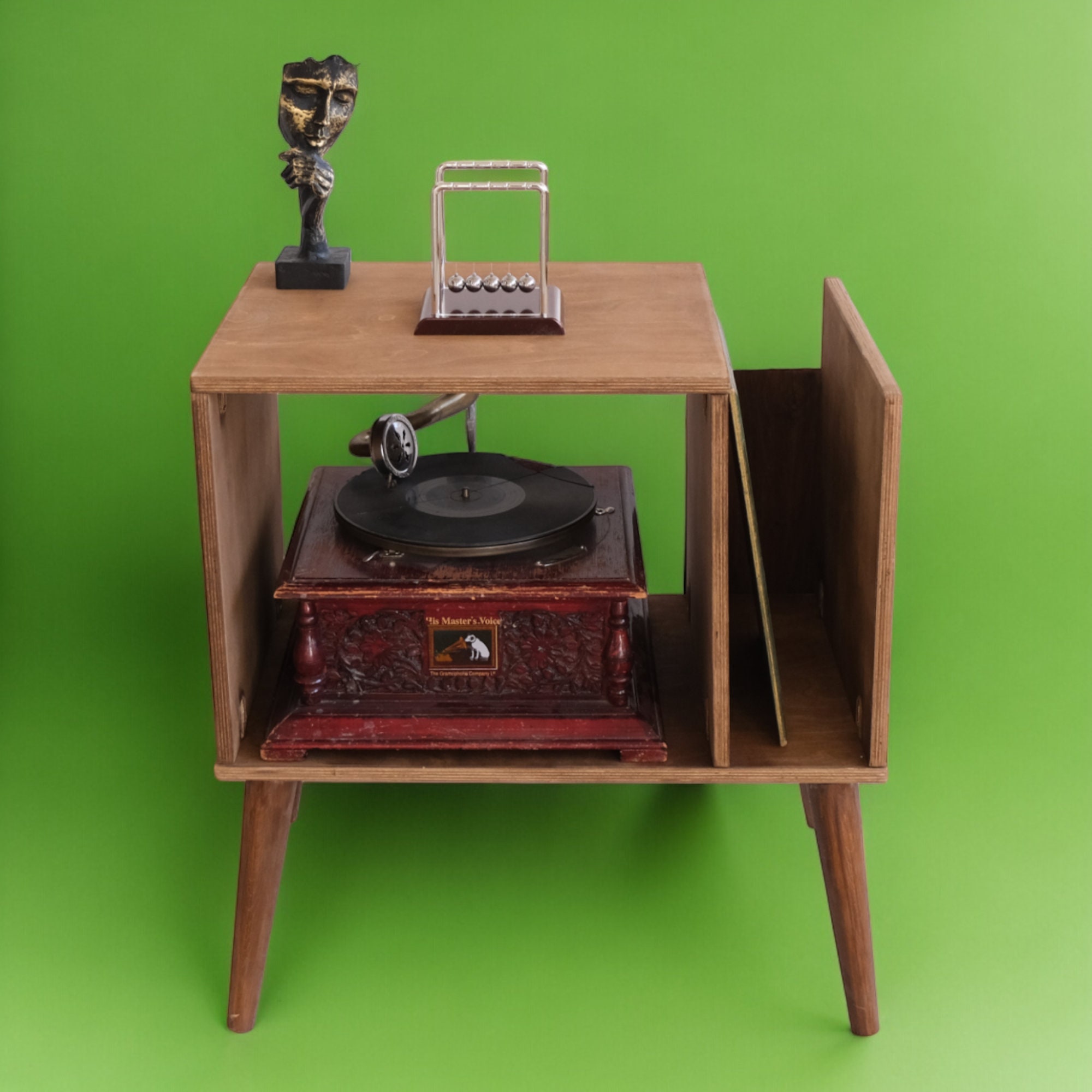 Birch Wood Record Player Stand, Handmade Vinyl Storage, Perfect Audio ...