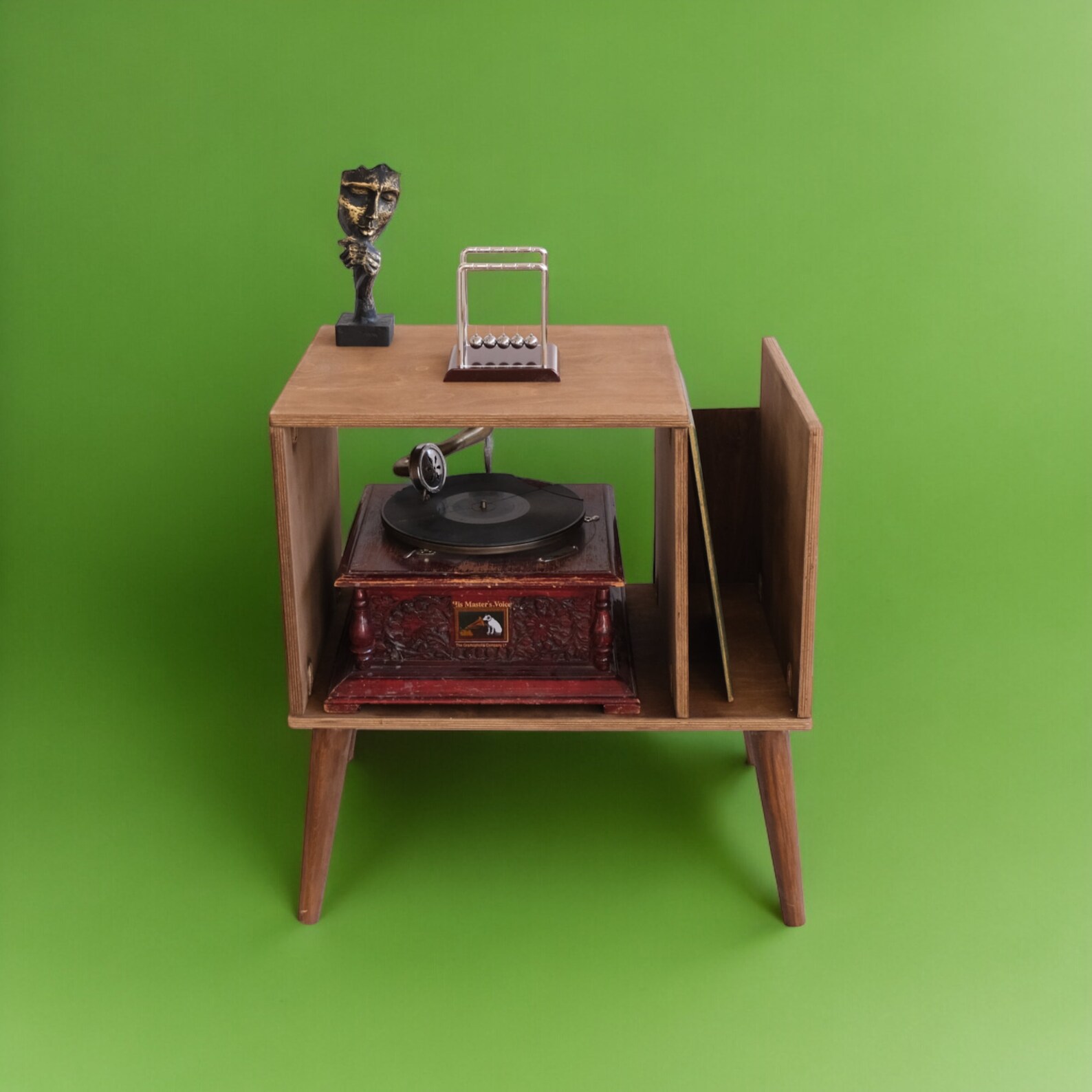 Birch Wood Record Player Stand, Handmade Vinyl Storage, Perfect Audio ...