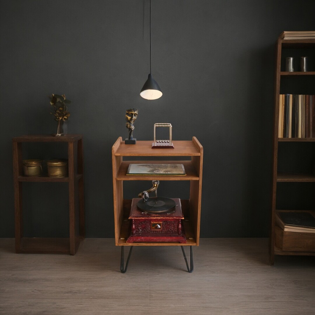 Elegant Vinyl Storage Table, Handcrafted Birch Wood Record Player Stand ...
