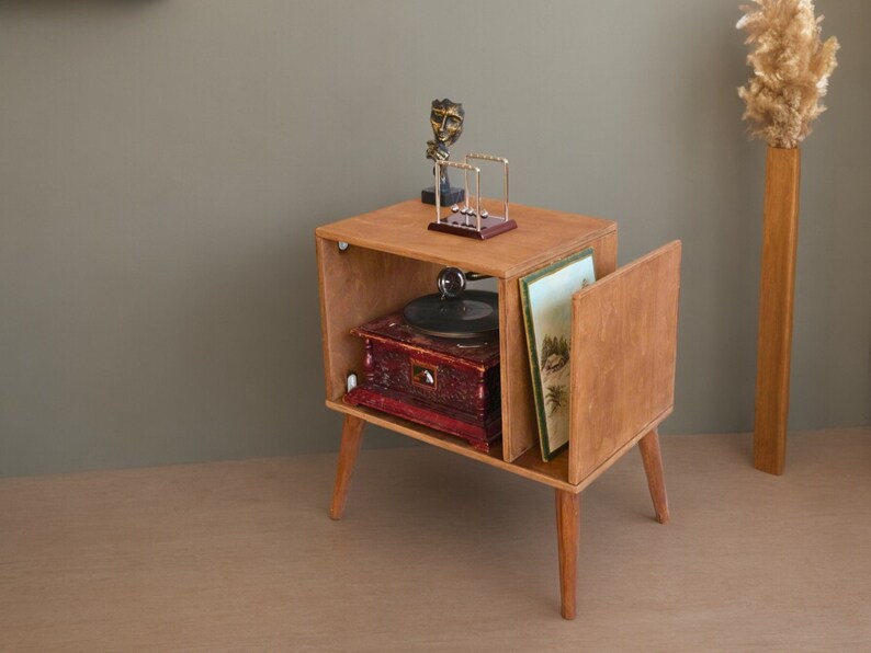Birch Wood Record Player Stand, Handmade Vinyl Storage, Perfect Audio ...