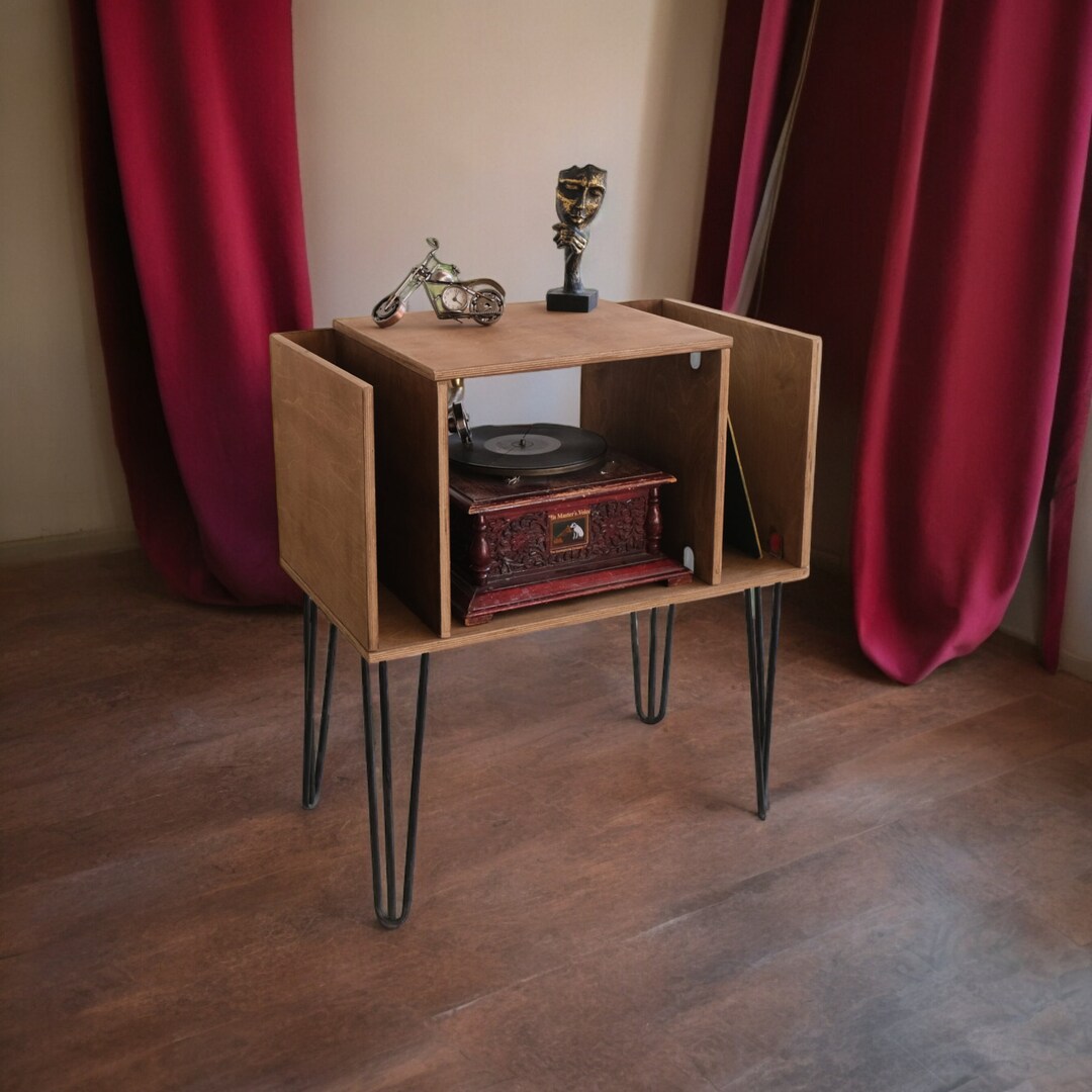 Handmade Wooden Record Player Shelf- Vinyl Record Storage, Turntable ...