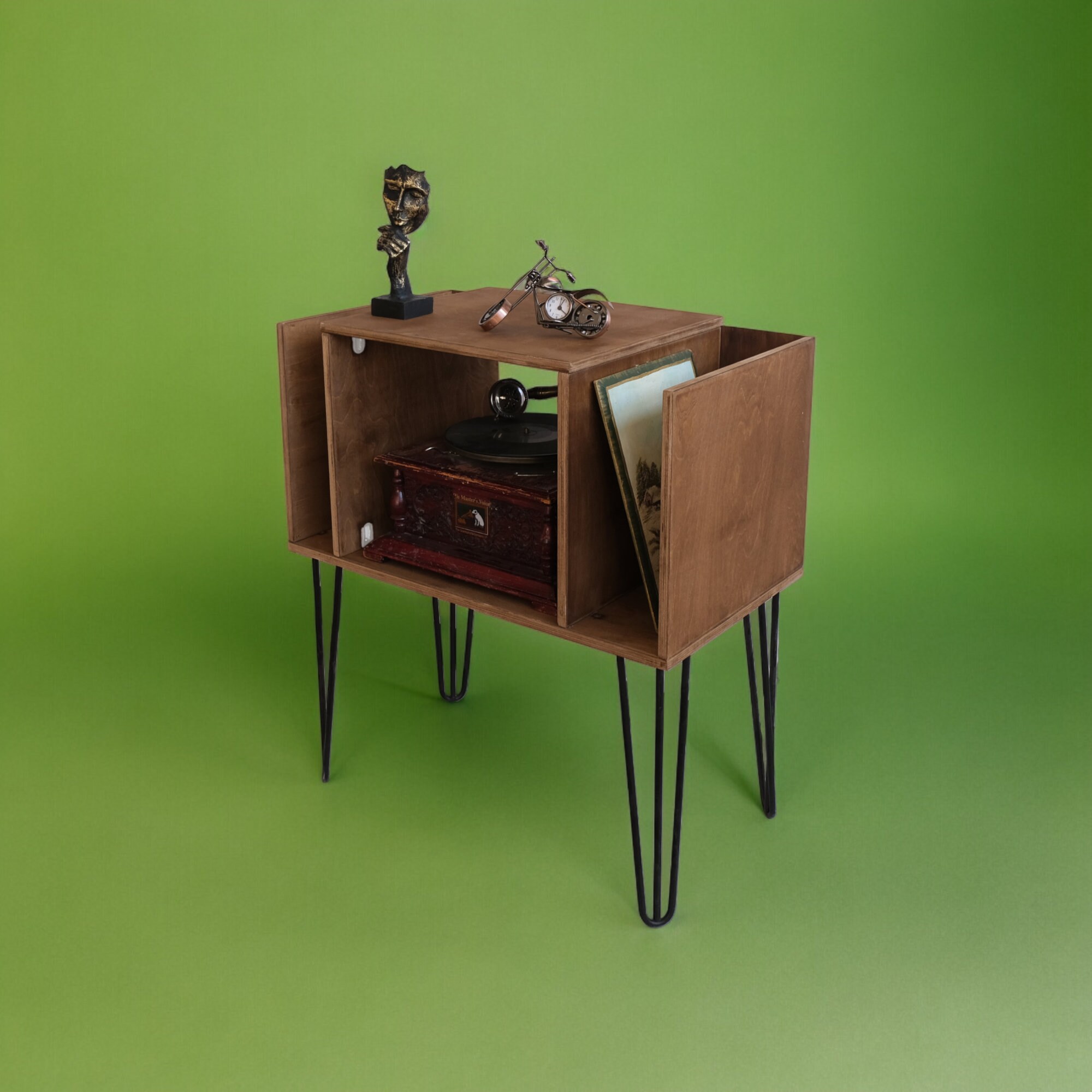 Handmade Wooden Record Player Shelf Vinyl Record Storage, Turntable ...