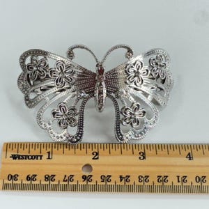 Large Butterfly Silver Tone Metal Hair Barrett Rhinestones Flowers Hair ...