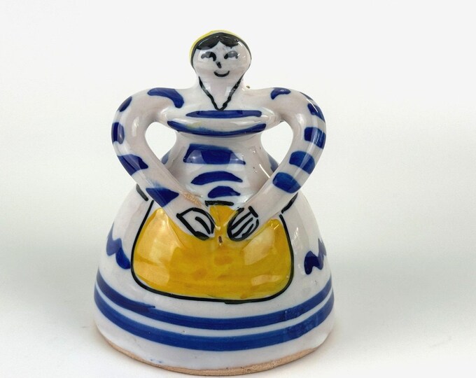 Vintage Spanish? Dutch? Folk Art Pottery Ceramic Lady Bell Woman Blue ...