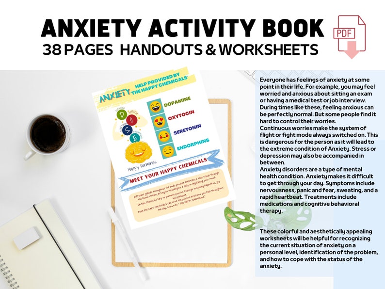 Anxiety Worksheets Therapy Workbook for Anxiety, Self Care Worksheets ...
