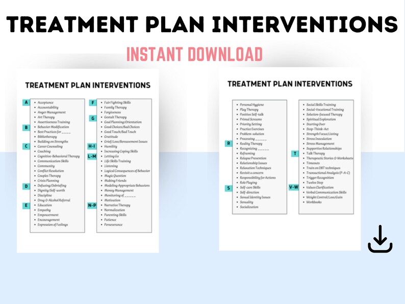 Therapy Goals & Objectives, Treatment Plan Interventions (PDF) - Etsy