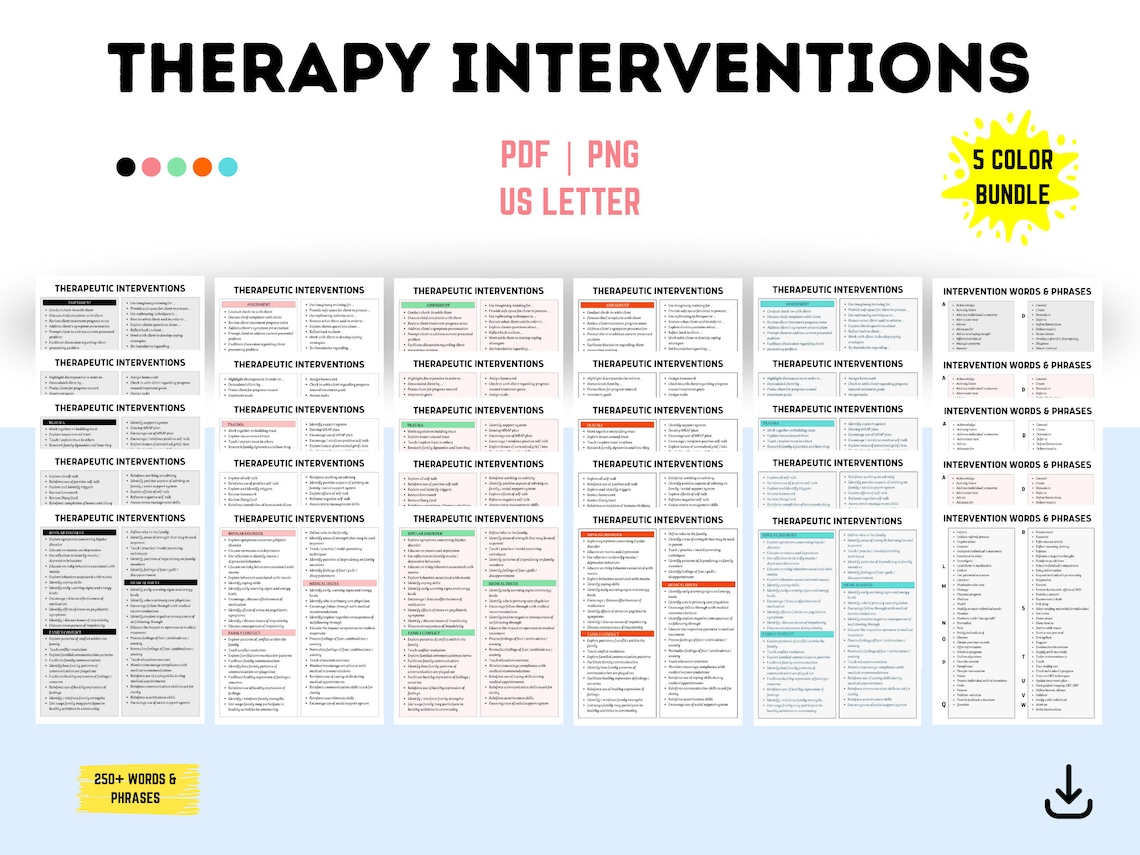 Therapy Intervention List Bundle, Clinical Reference (PDF) - Etsy