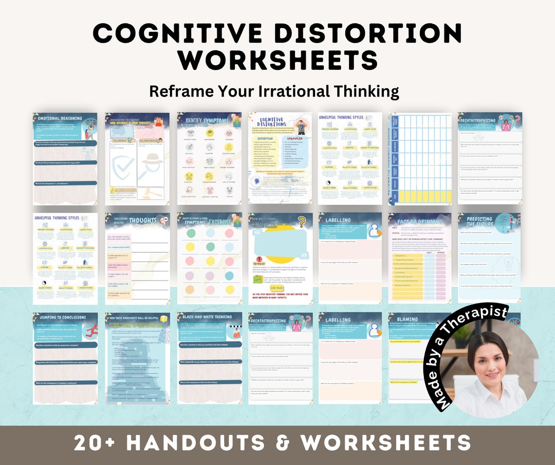 Cognitive Distortions Worksheets, Therapy Coping Skills (20+ Handouts ...