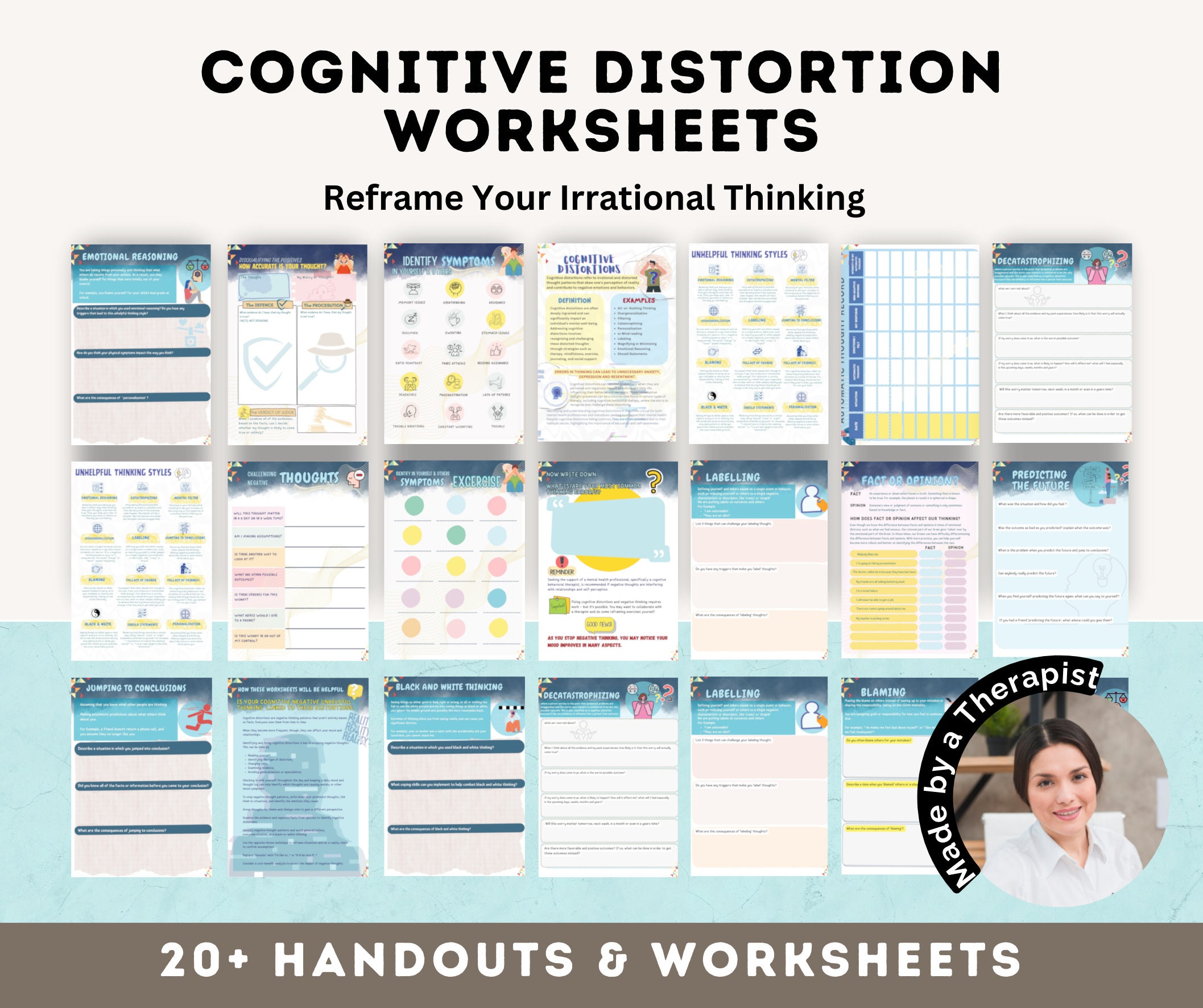 Cognitive Distortions Therapy Worksheets, Challenge Unhelpful Thinking ...