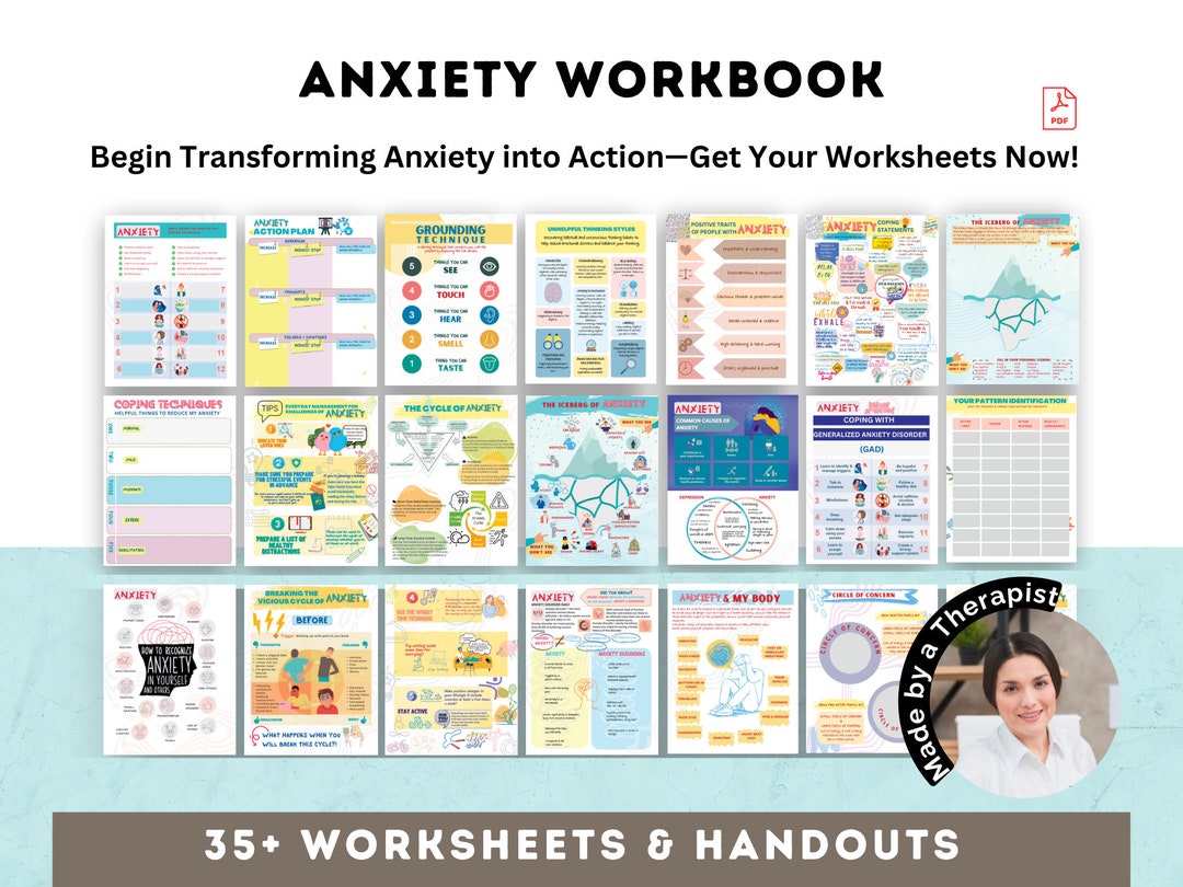 Anxiety Worksheets Therapy Workbook for Anxiety, Self Care Worksheets ...