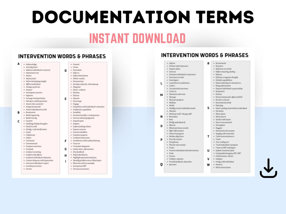 Therapy Intervention List Bundle, Therapeutic Intervention Words ...