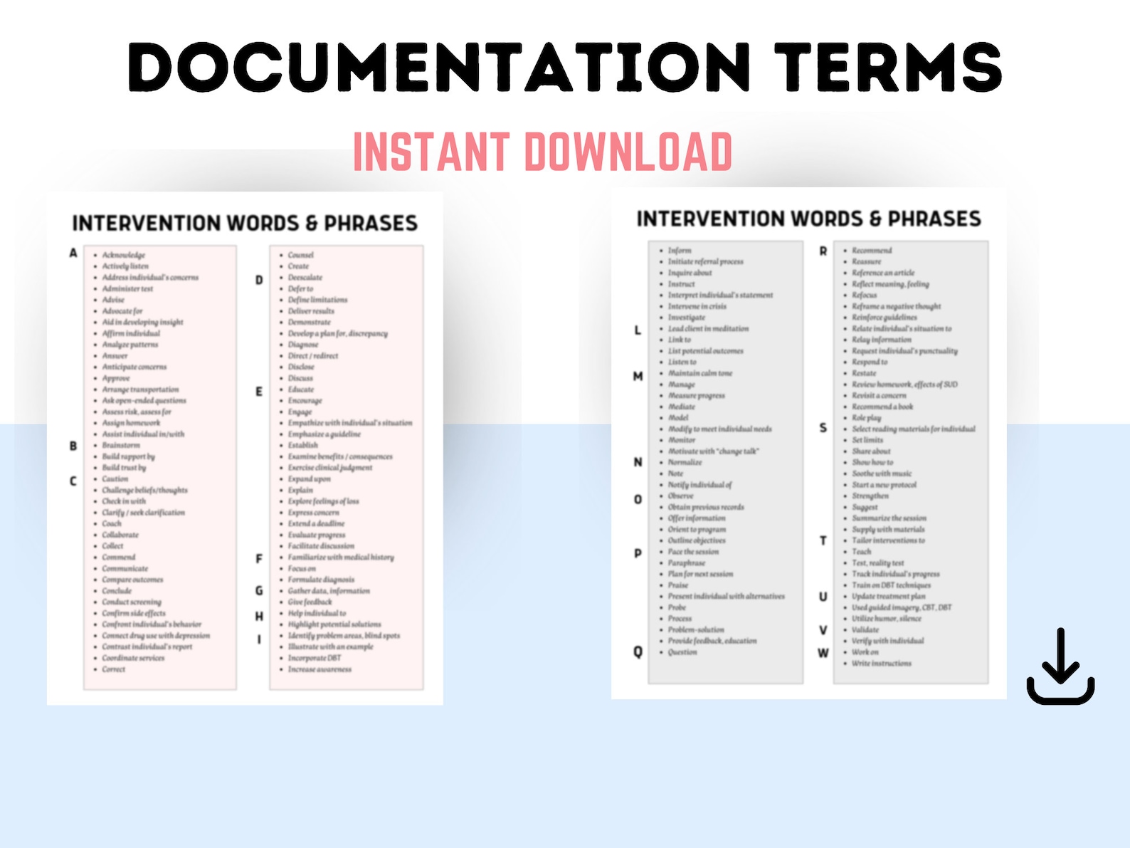 Therapy Intervention List Bundle, Clinical Reference (PDF) - Etsy