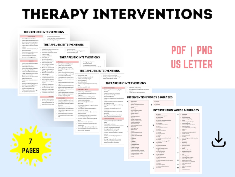 Therapy Interventions List, Mental Health Reference (PDF) - Etsy