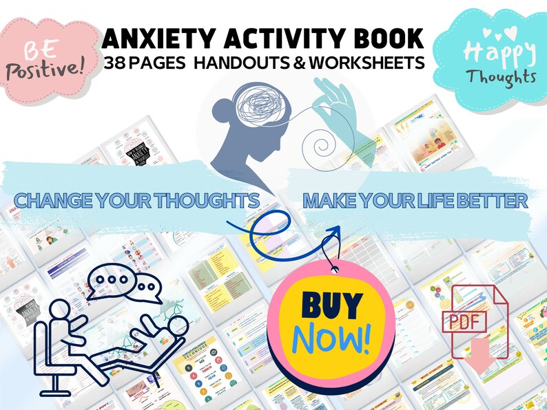 Anxiety Worksheets Therapy Workbook for Anxiety, Self Care Worksheets ...