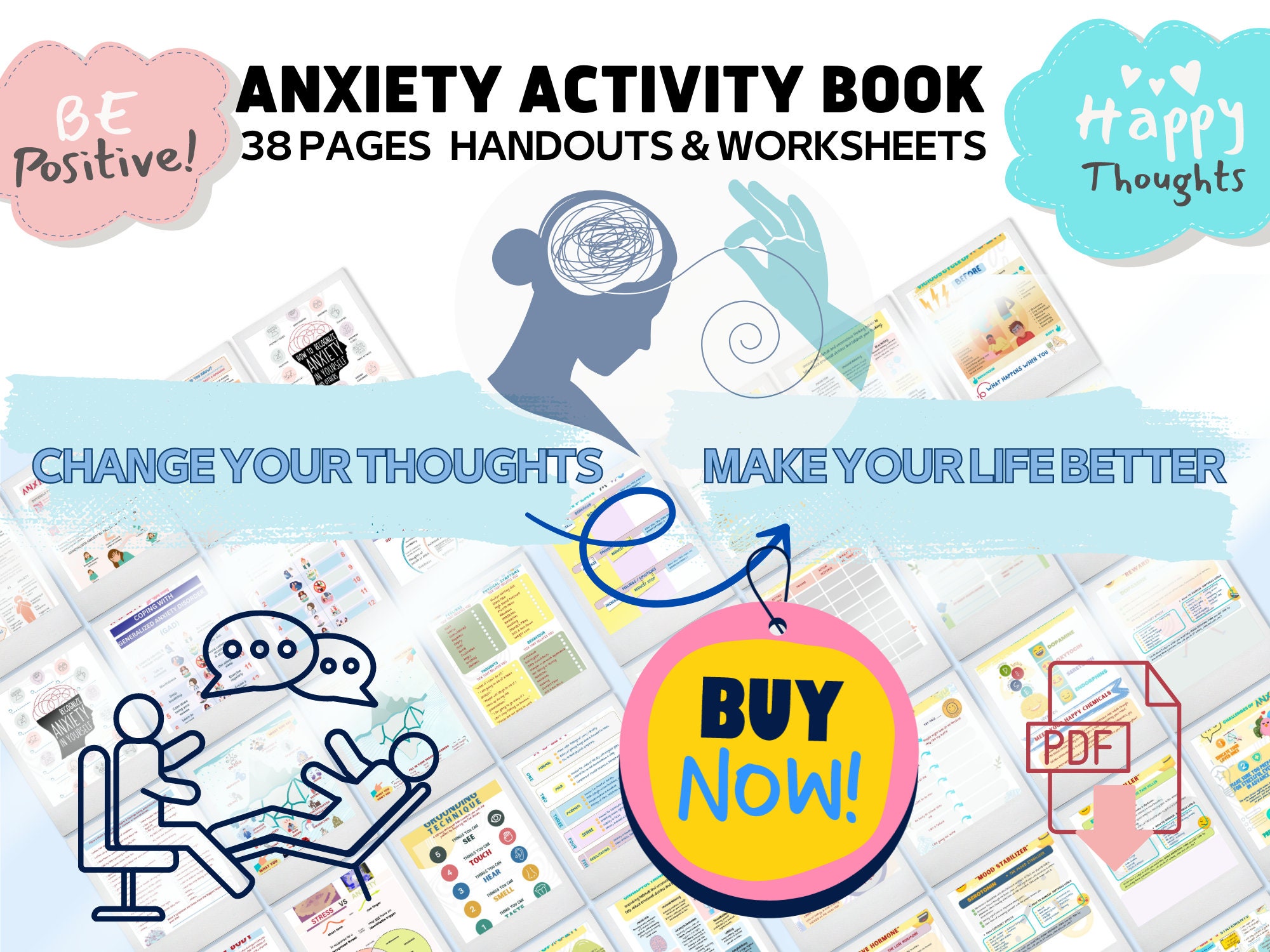 Anxiety Worksheets Therapy Workbook for Anxiety, Self Care Worksheets ...