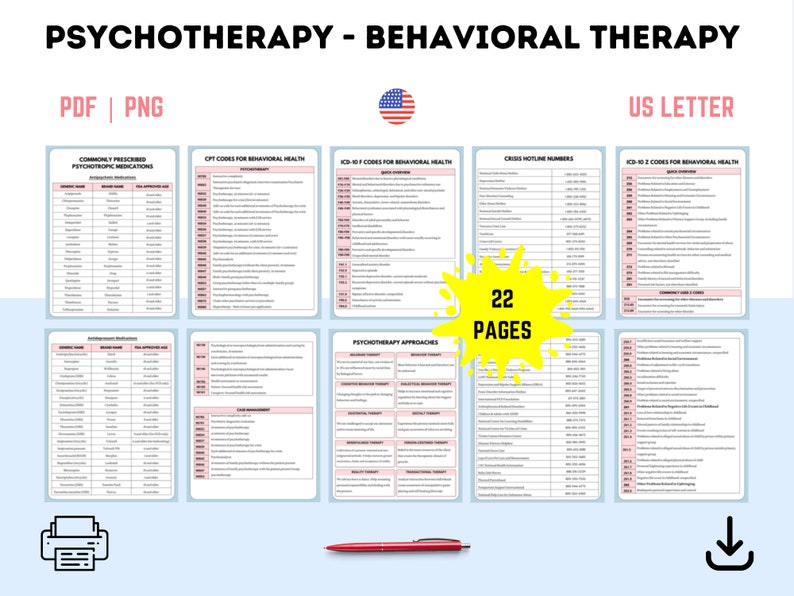 Psychotherapy Cheat Sheets PDF, Therapist Documentation Tools, Mental ...