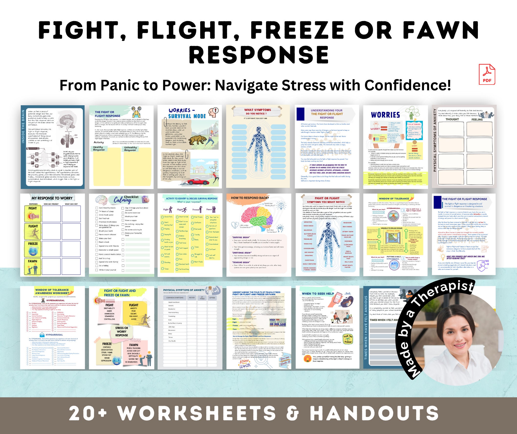 Fight or Flight Response Therapy Worksheets, Stress Management ...