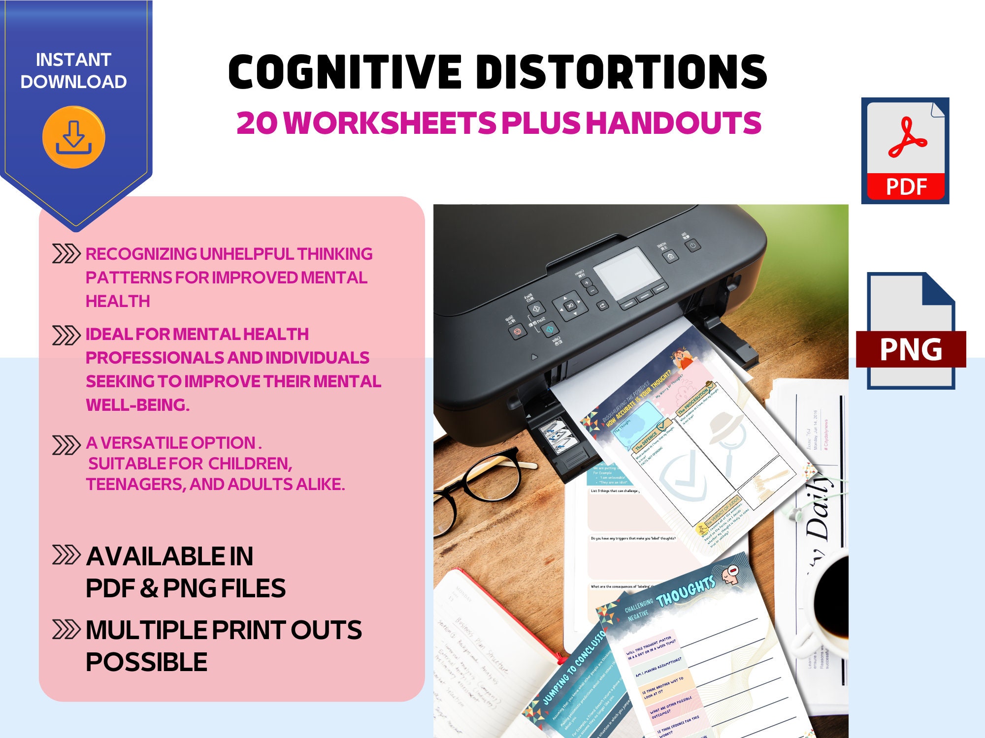 Cognitive Distortions Therapy Worksheets, Challenge Unhelpful Thinking ...