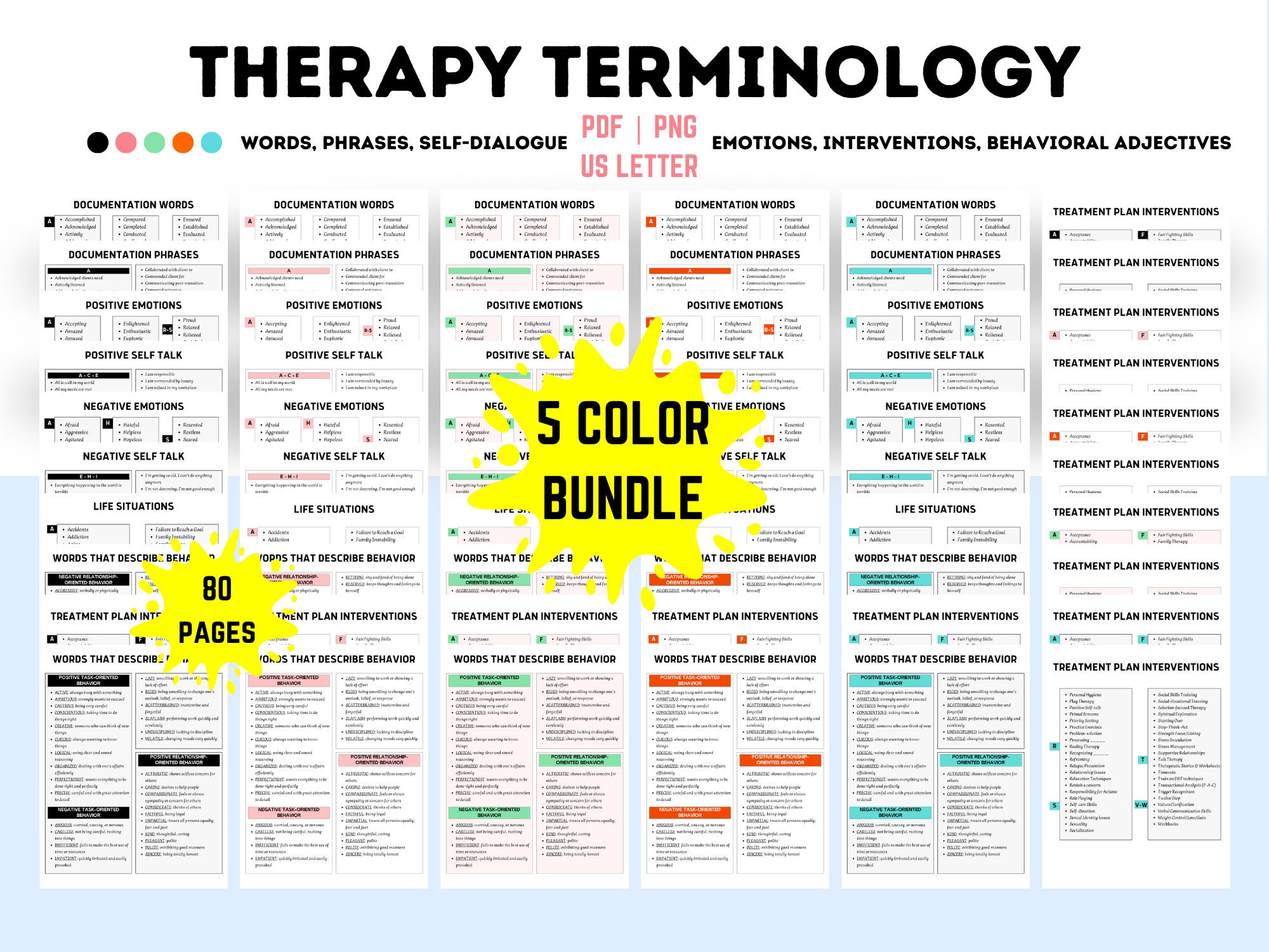 Therapy Terminology Bundle, Phrases, Emotions, Interventions (PDF) - Etsy