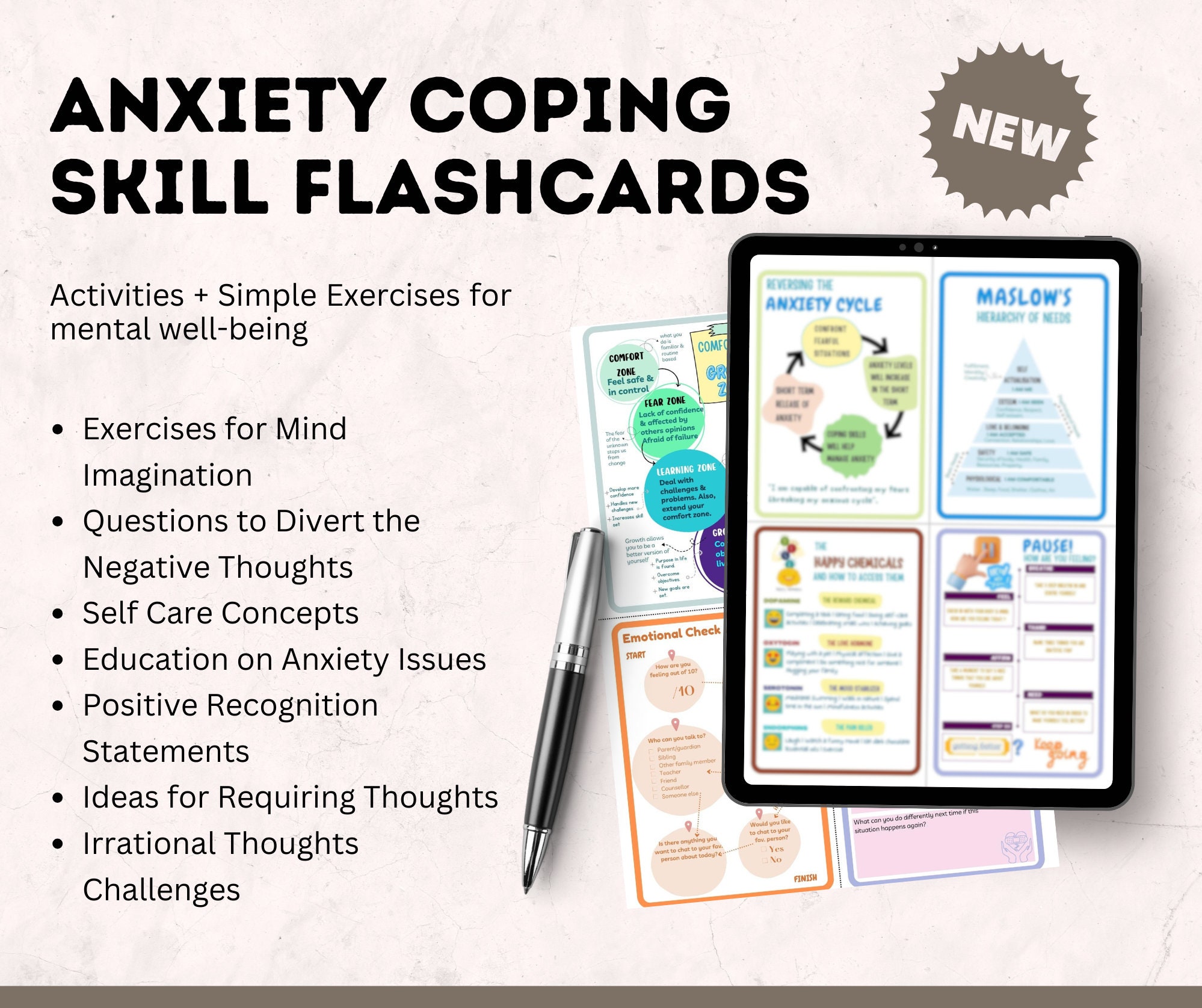 Anxiety Cards, Coping Skills, Mindfulness Cards, DBT, Social Emotional ...
