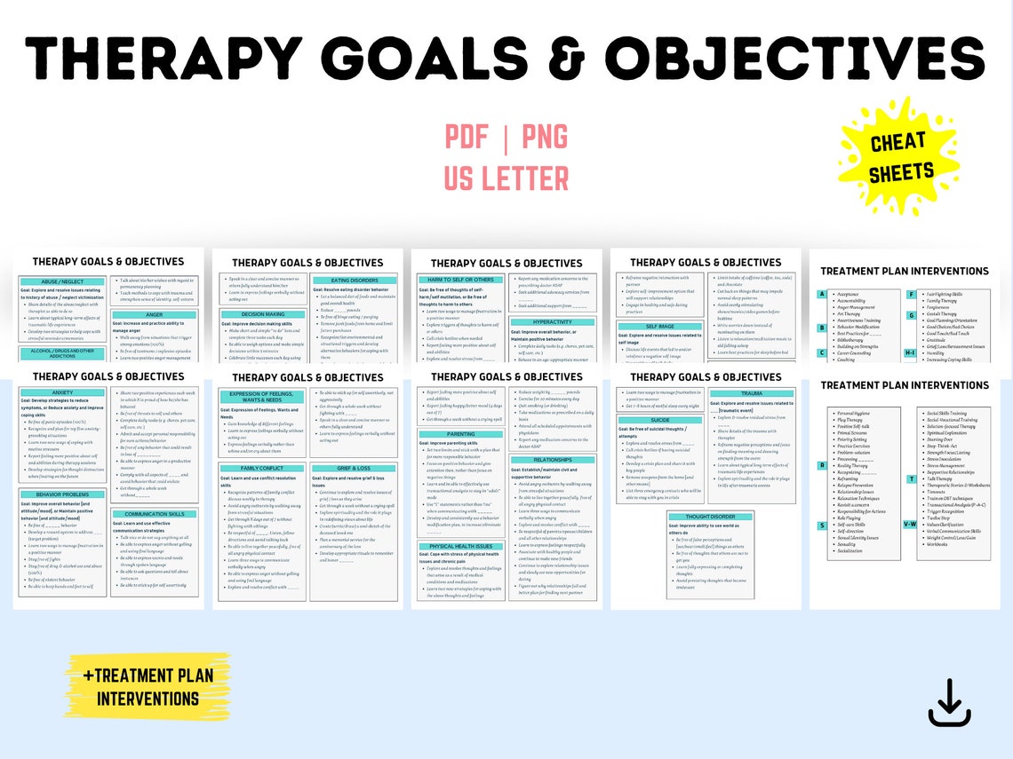 Therapy Goals & Objectives, Treatment Plan Interventions (PDF) - Etsy