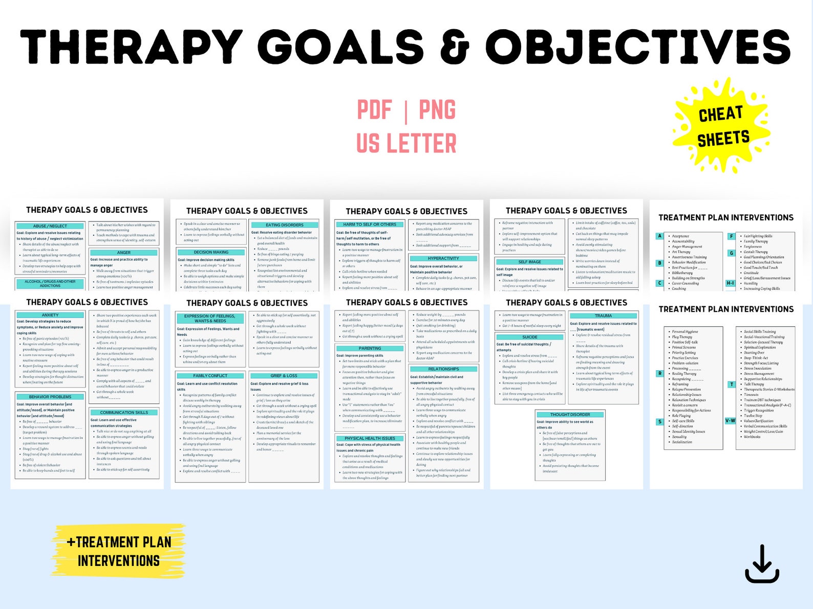 Therapy Goals & Objectives, Therapist Tool for Goal Setting, Treatment ...