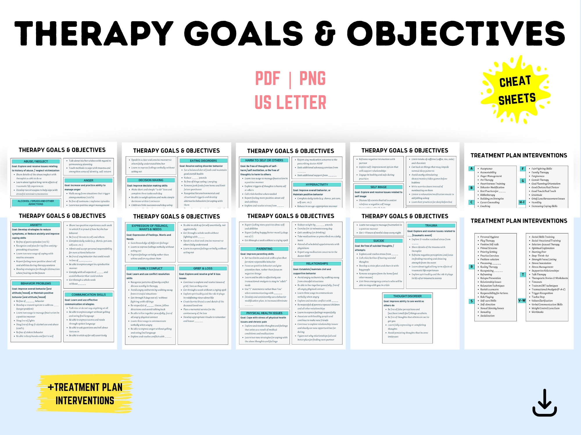 Therapy Goals & Objectives, Therapist Tool for Goal Setting, Treatment Interventions, Therapist ...