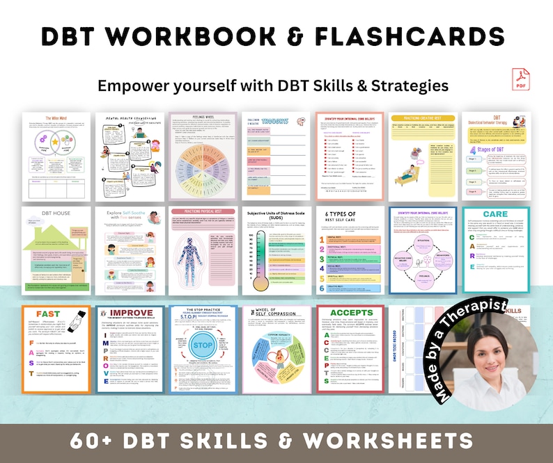 DBT Skills Workbook Bundle, Therapy Worksheets & Flashcards (digital ...