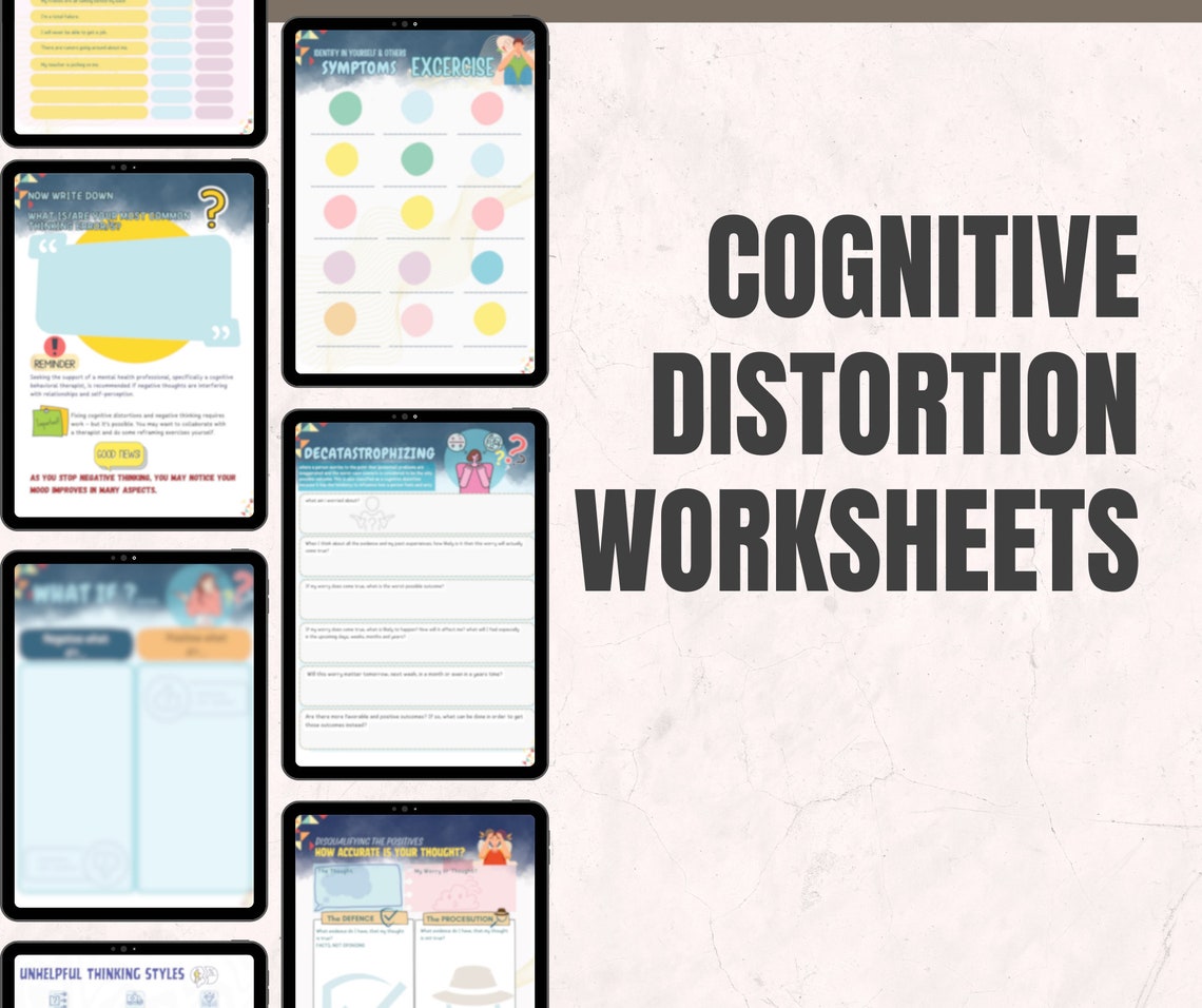 Cognitive Distortions Therapy Worksheets, Challenge Unhelpful Thinking ...