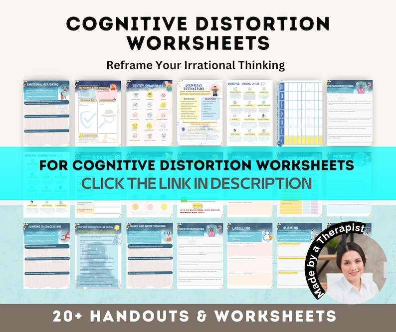 Cognitive Behavior Therapy CBT Worksheets, Thought Challenging, Mental ...