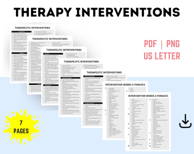 Therapy Intervention List, Therapist Progress Notes, Therapist Cheat ...