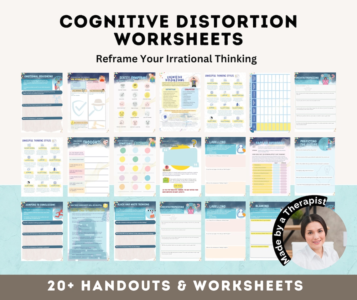 Cognitive Distortions Therapy Worksheets, Challenge Unhelpful Thinking ...