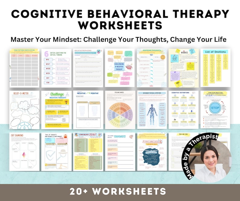 Cognitive Behavior Therapy CBT Worksheets, Thought Challenging, Mental ...