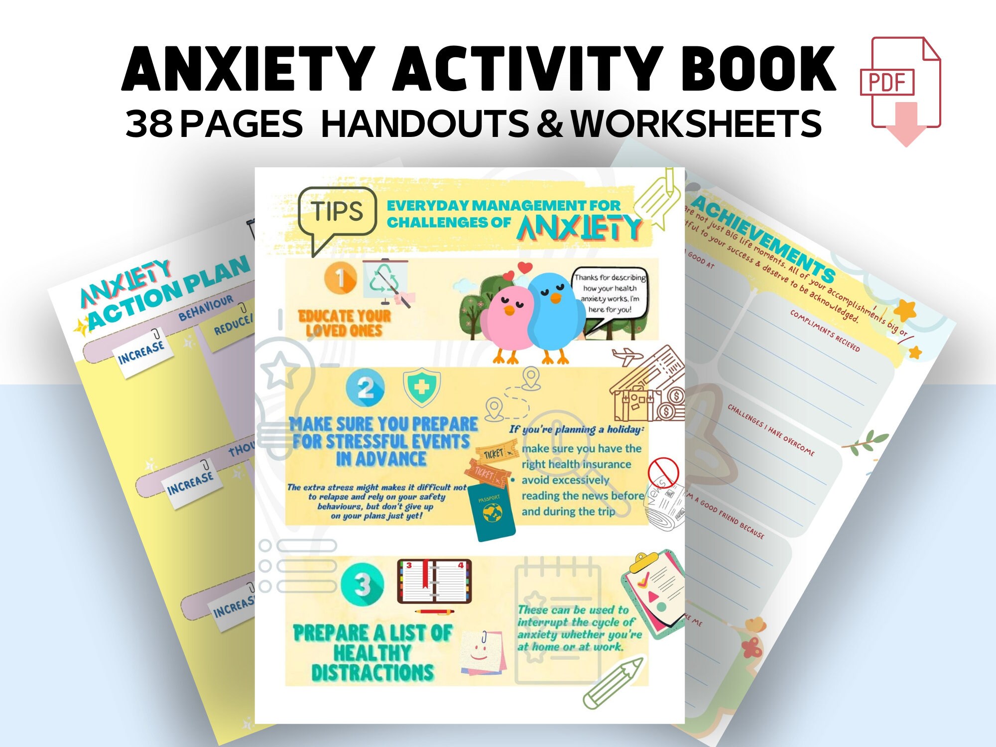 Anxiety Worksheets Therapy Workbook for Anxiety, Self Care Worksheets ...
