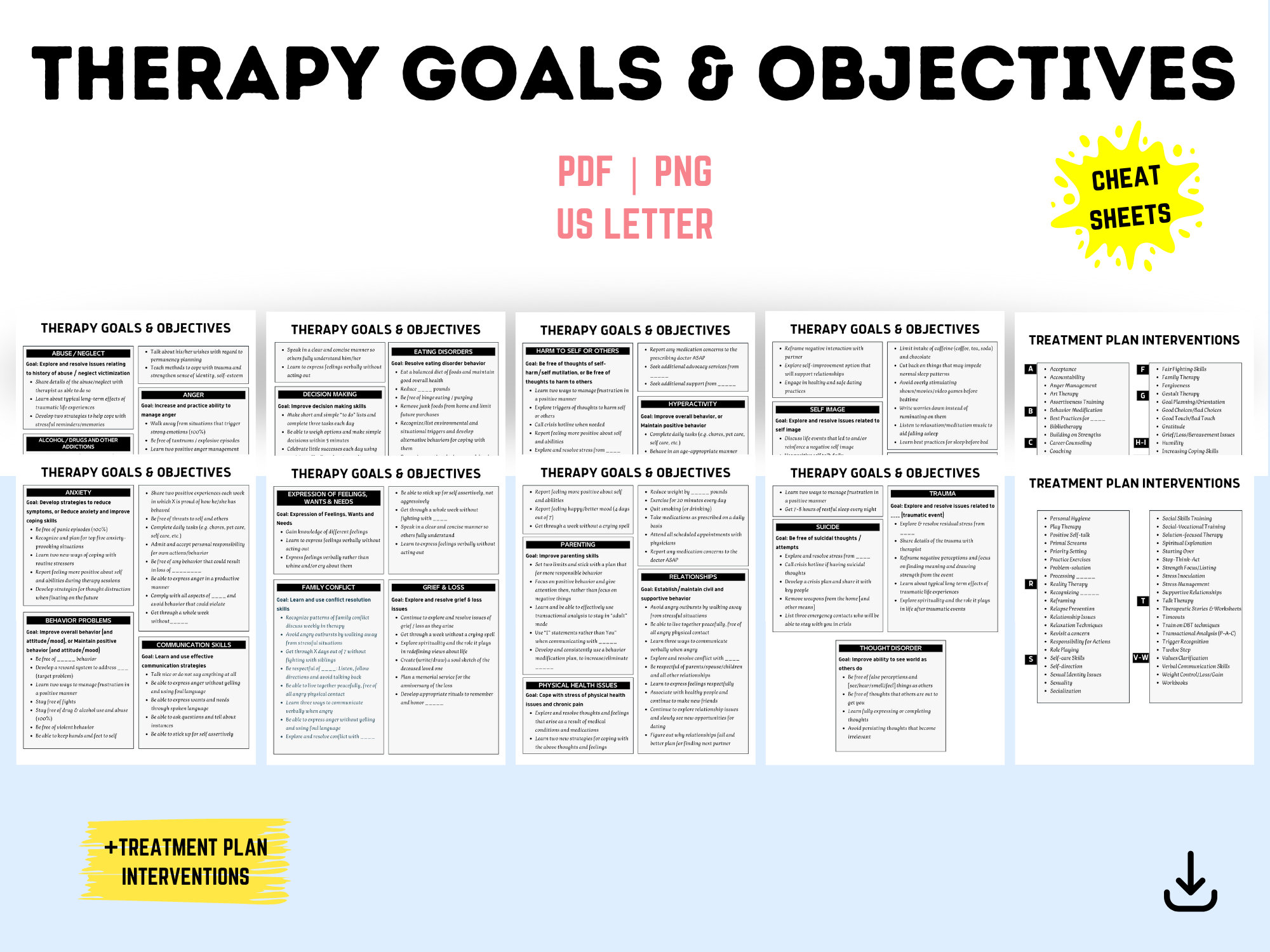 Therapy Goals and Objectives, Clinical Therapy Notes, Therapist Cheat ...