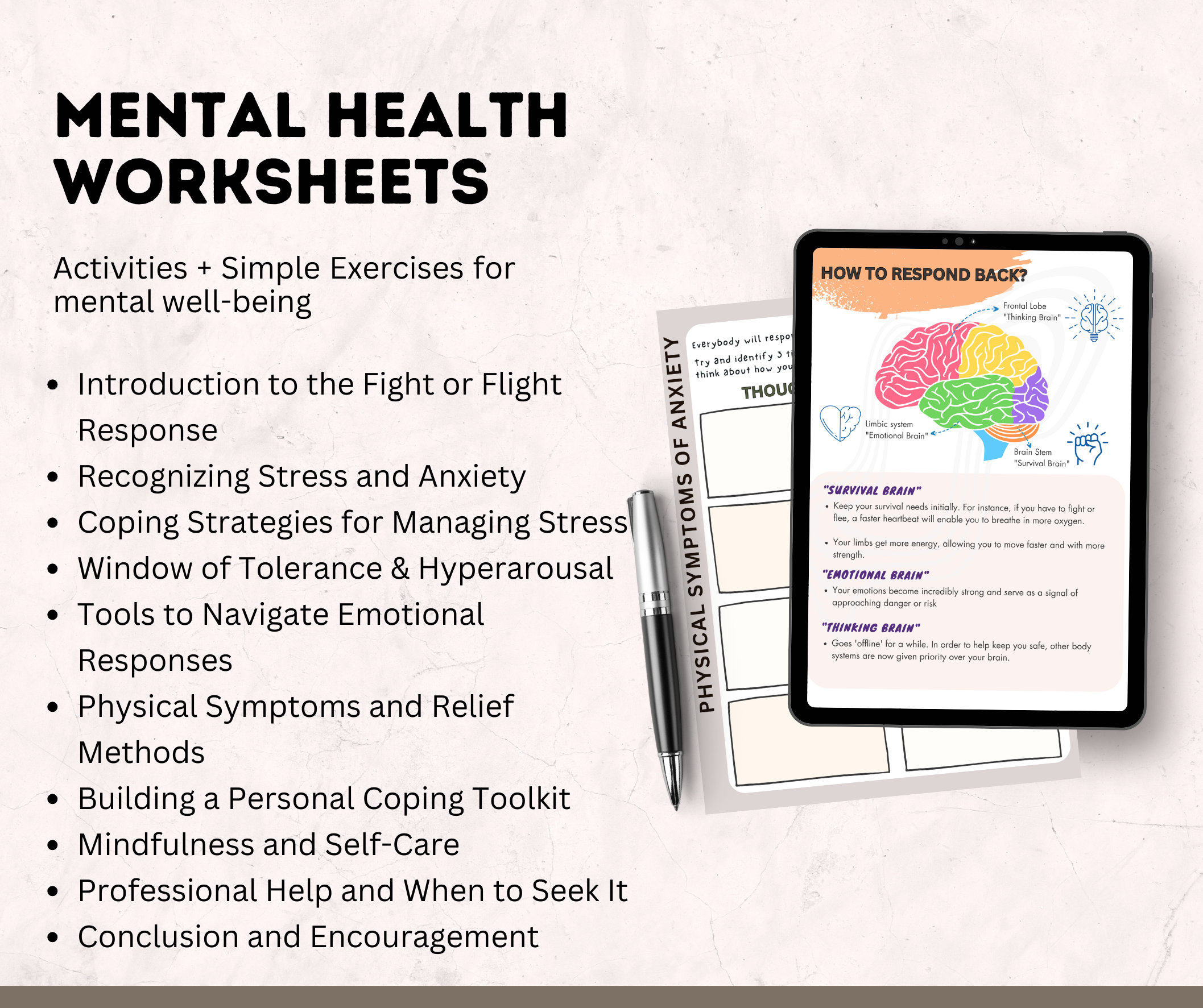 Fight or Flight Response Therapy Worksheets, Stress Management ...