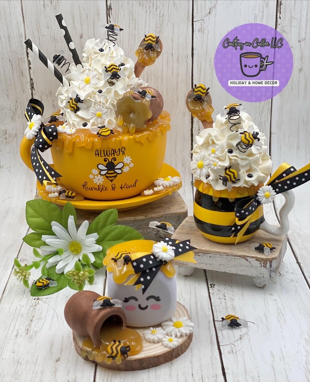 Bee Tiered Tray Decor-coffee Bar/shelf Sitter/marshmallow/mini Mug/whipped Topper/spring/summer ...