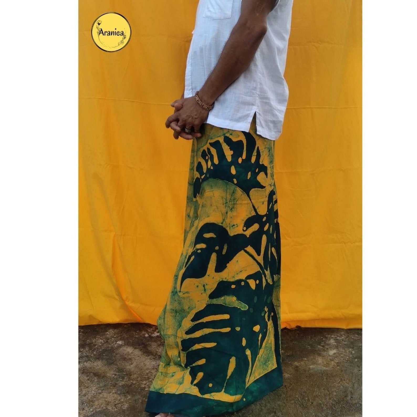 Batik Sarong, Mens Sarong Wrap, Handmade Yellow Sarong, Stylish Beach ...
