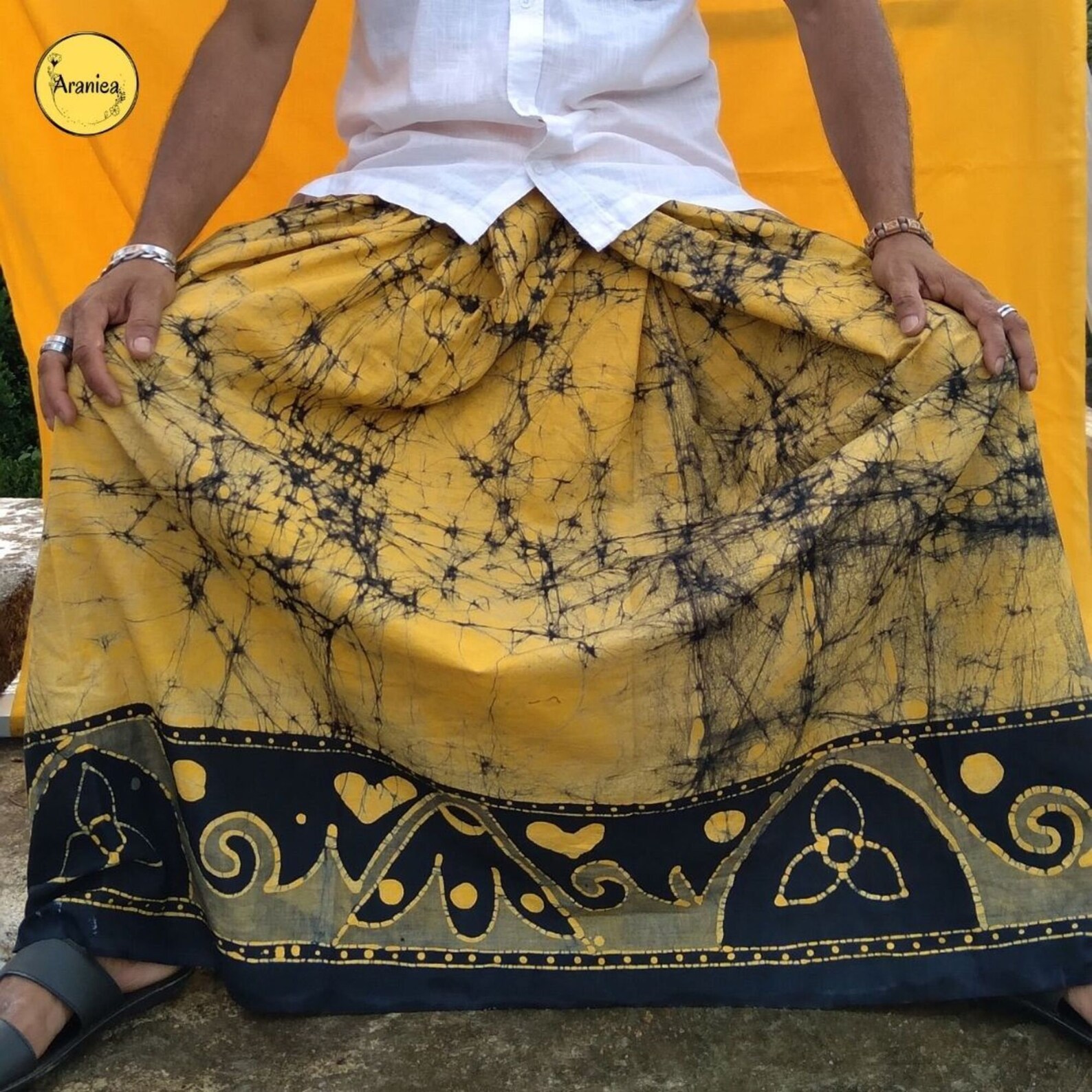 Yellow Batik Sarong, Mens Sarong Wrap, Sri Lankan Batik Sarong, Stylish ...