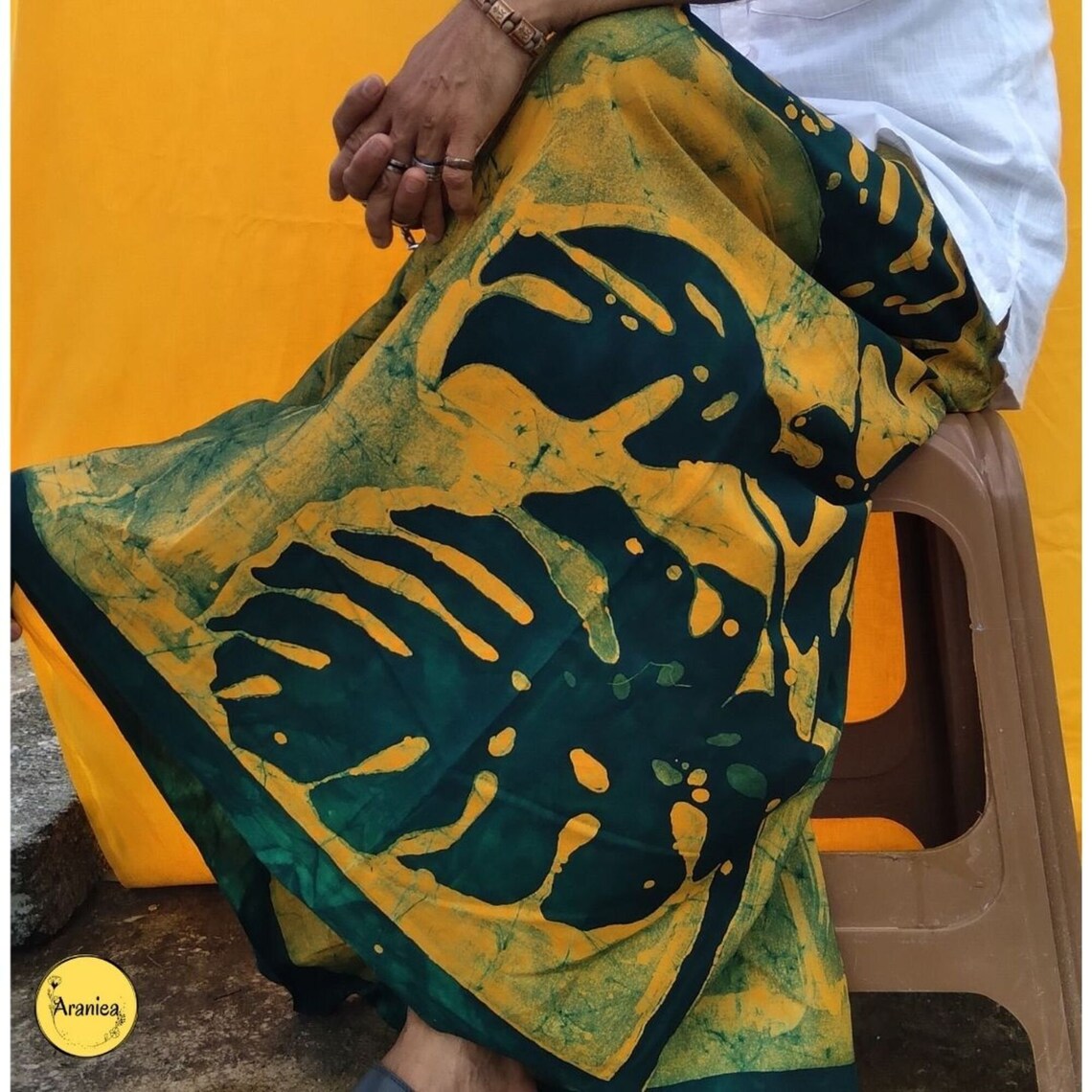 Batik Sarong, Mens Sarong Wrap, Handmade Yellow Sarong, Stylish Beach ...