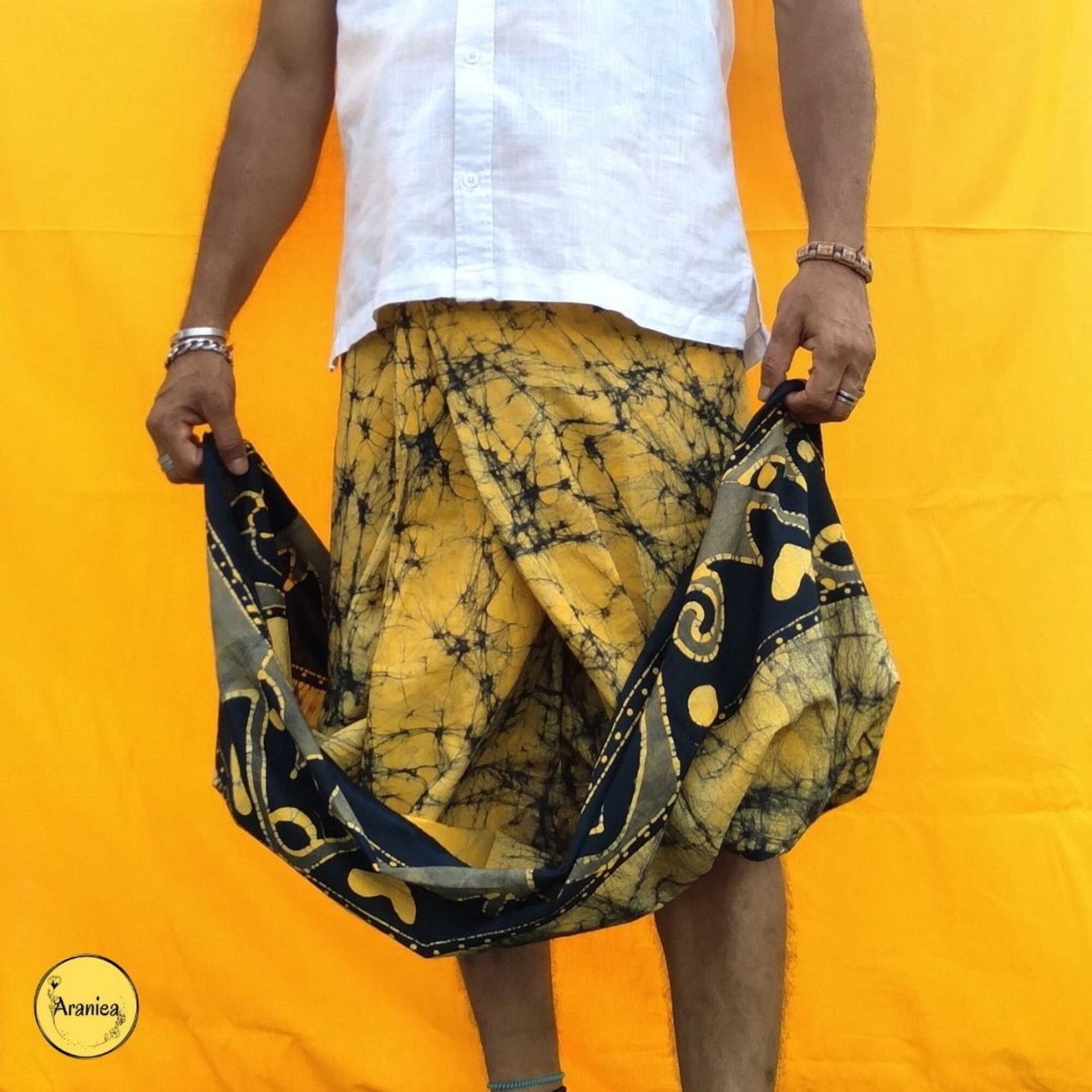 Yellow Batik Sarong, Mens Sarong Wrap, Sri Lankan Batik Sarong, Stylish ...
