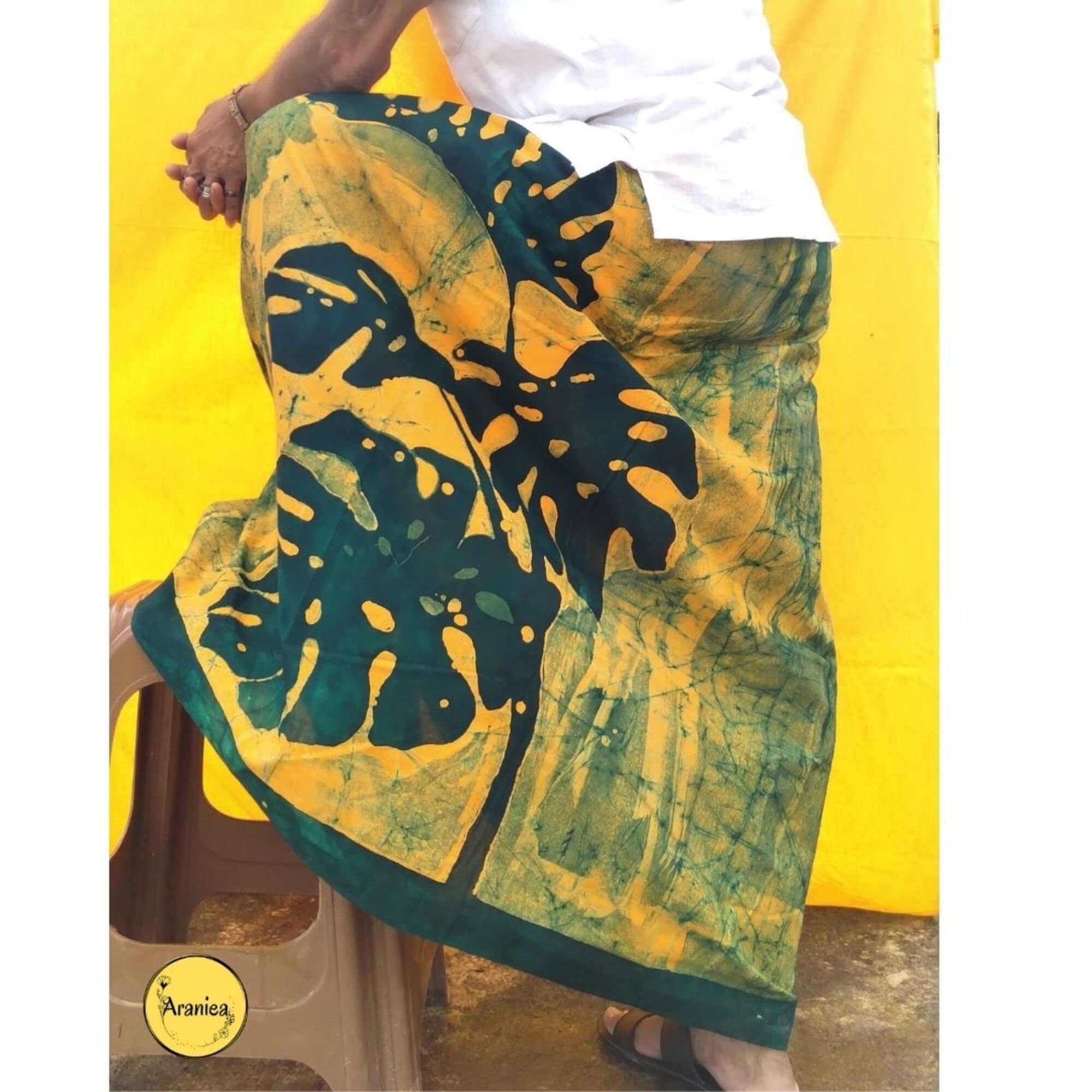 Batik Sarong, Mens Sarong Wrap, Handmade Yellow Sarong, Stylish Beach ...