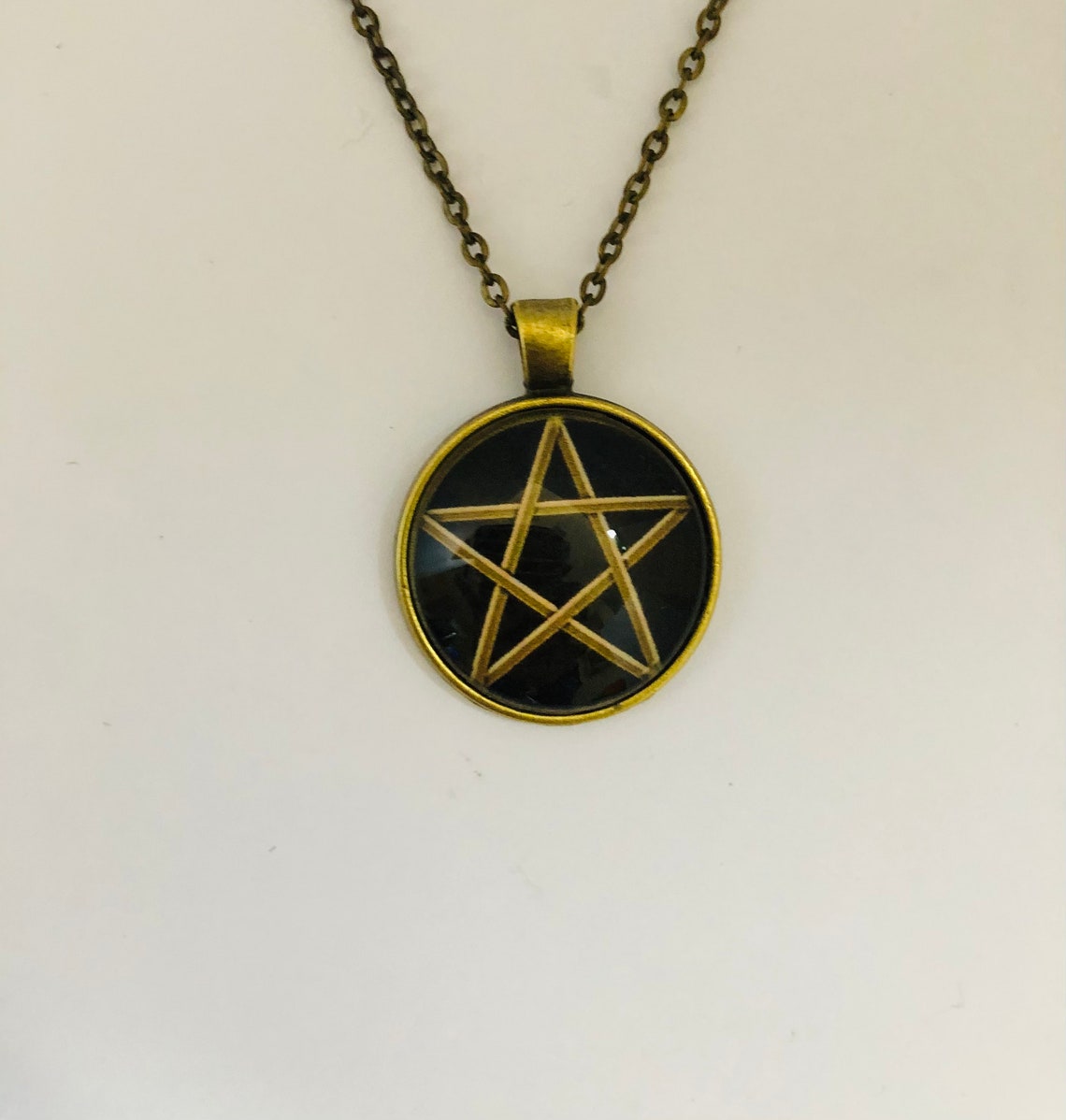 Gold Pentagram Pendant in Bronze Setting - Etsy