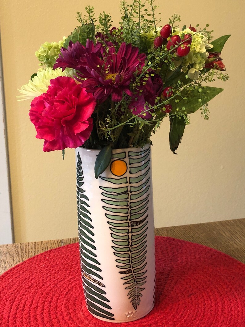 Tall Fern Vase With Orange Accent - Etsy