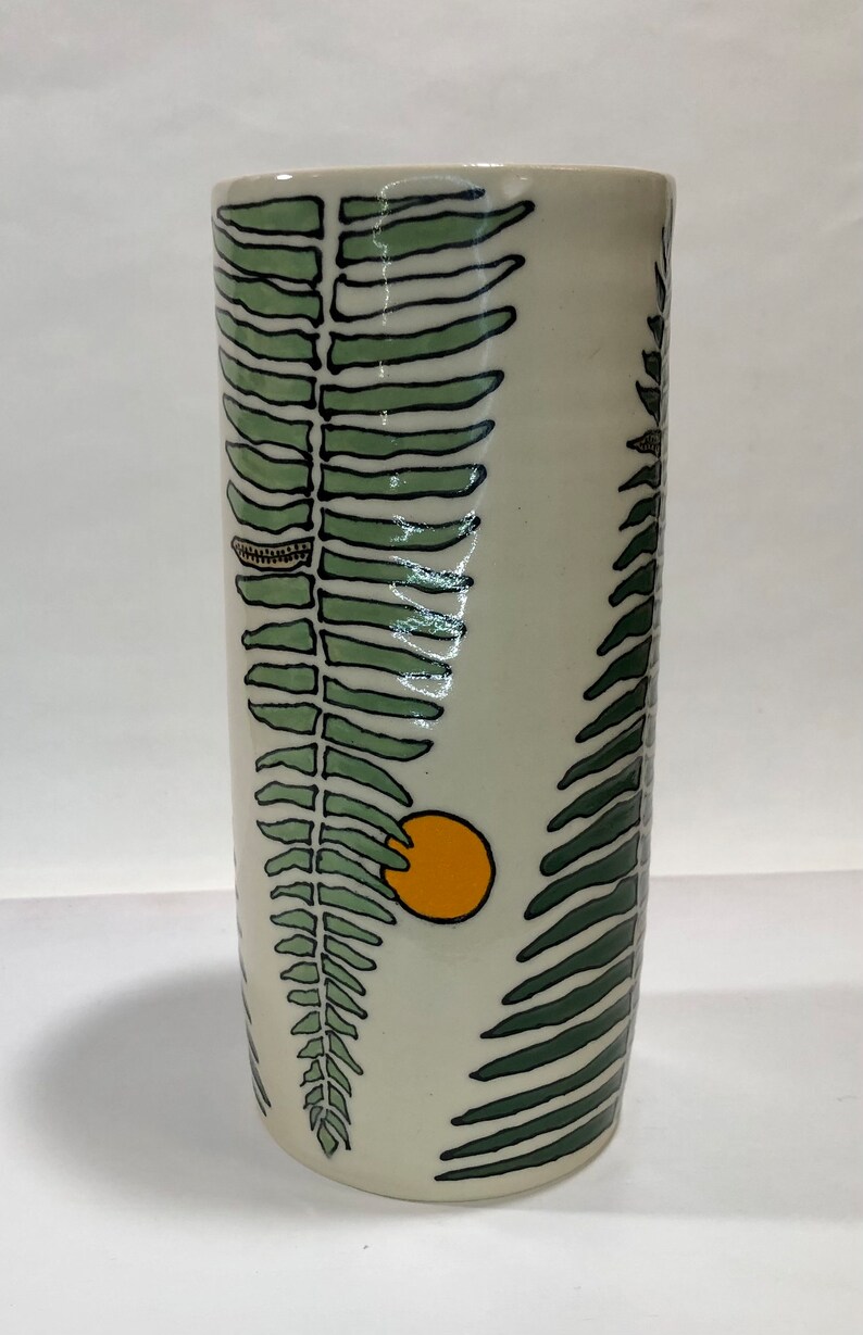 Tall Fern Vase With Orange Accent - Etsy